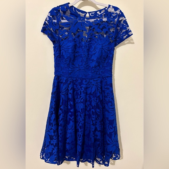 Ted Baker London | Dresses | Ted Baker Sheer Floral Overlay Bright Blue ...